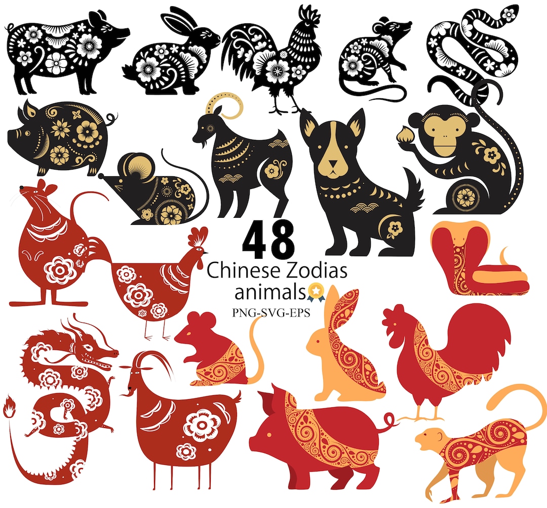 Chinese Zodiac Clipart Extravaganza: 4 Sets, 12 Animals Each – Unleash ...