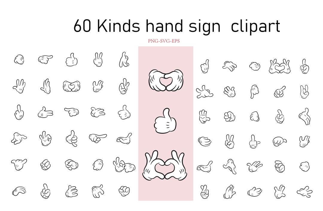 60-Handzeichen Emoji Clipart Bundle, SVG PNG EPS (Digitaler Download ...