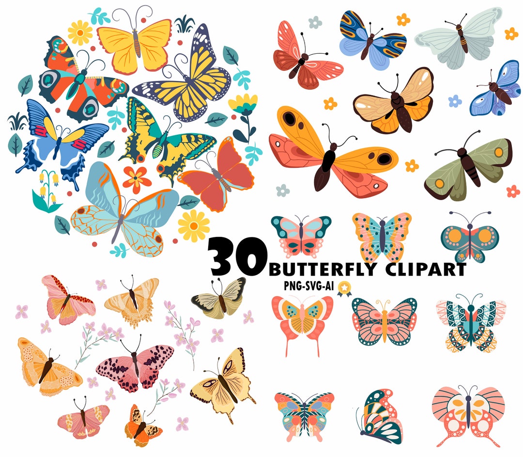 30x Butterfly & Moth Clipart: Flutter Into Creativity- Png-svg-eps - Etsy