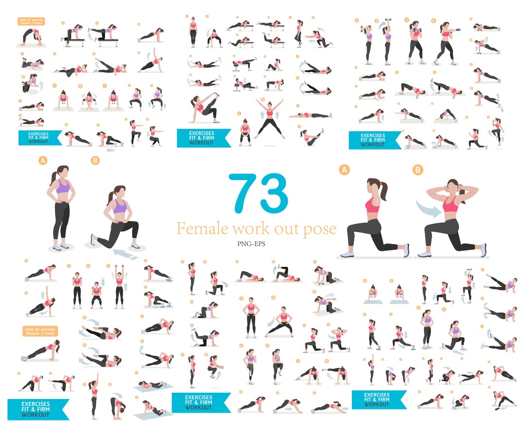 Empower Your Designs With 73 Female Workout Pose Clipart! - Etsy