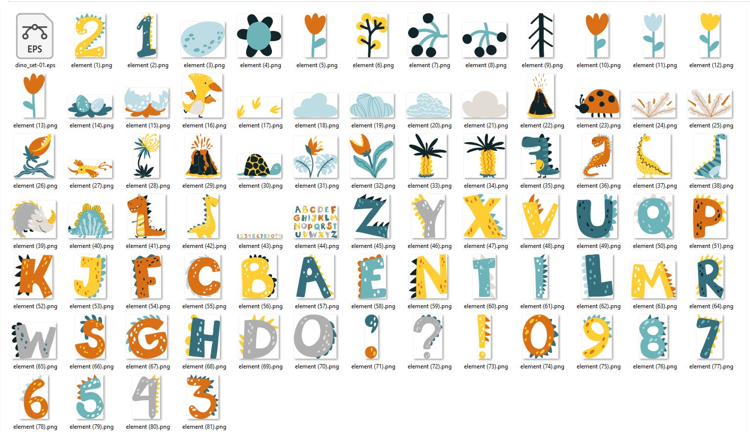 Dino Alphabet Clipart: Jurassic Numbers, A-Z PNG, SVG, EPS (digital ...