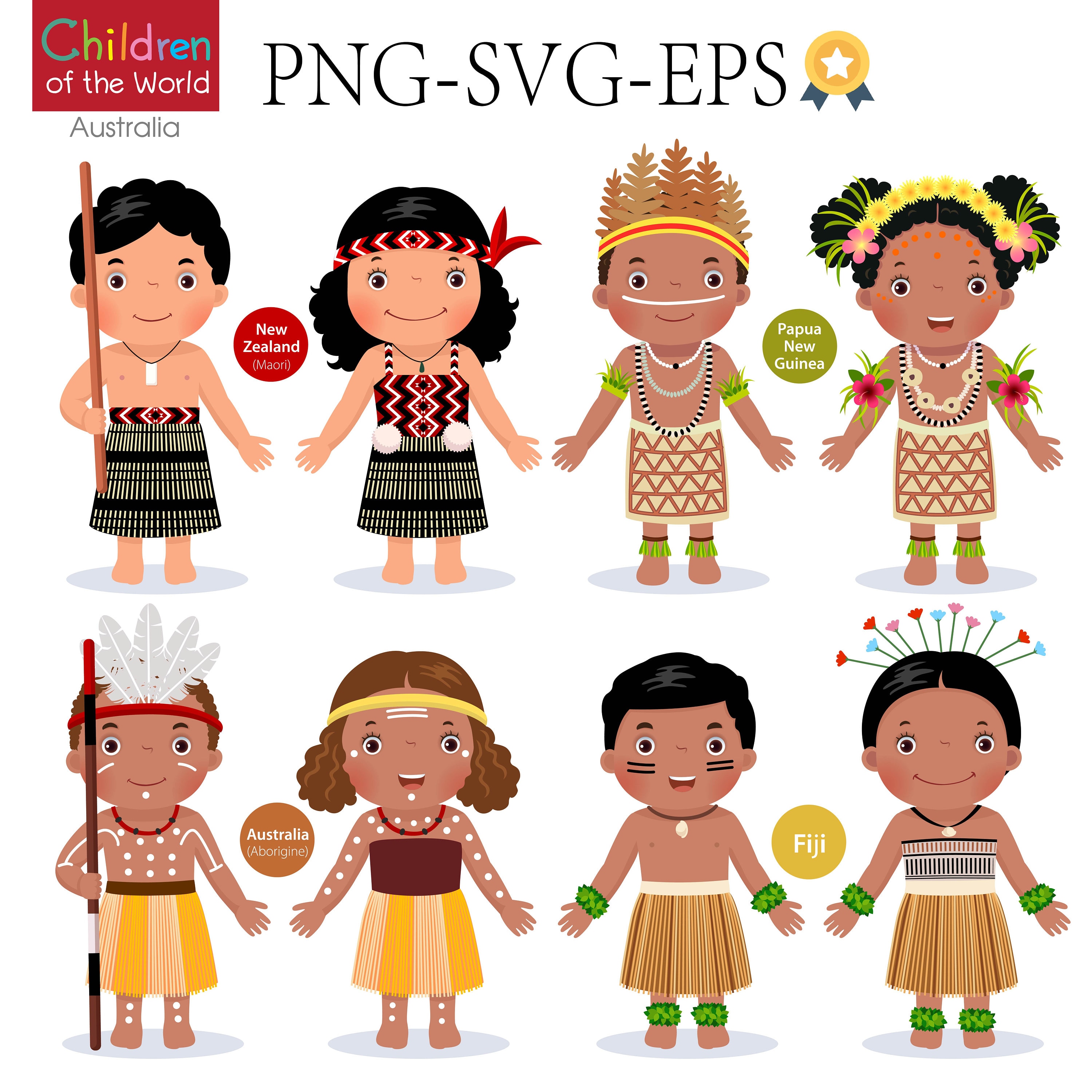 24multicultural Children Clipart: North America Oceania (PNG, SVG, EPS ...