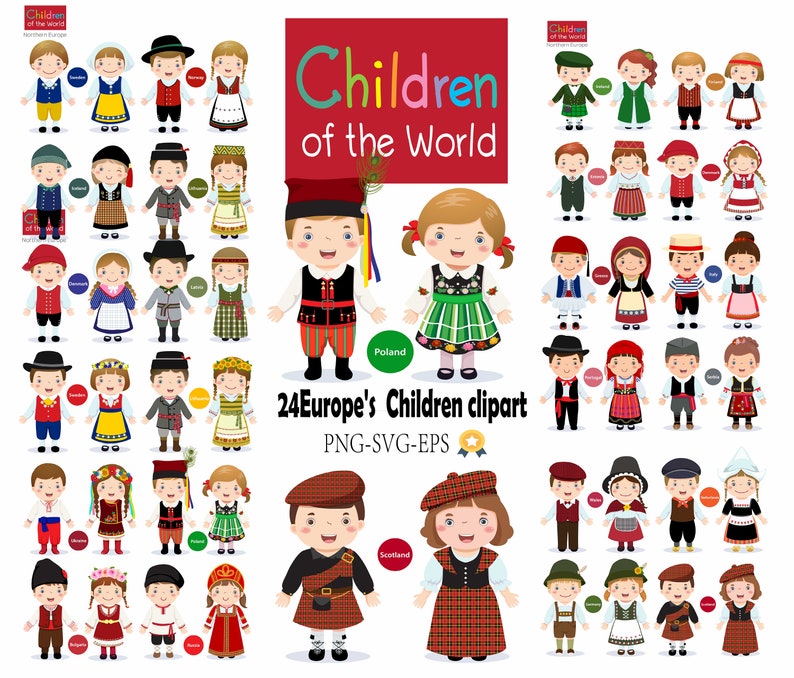 24children Clipart Showcasing Europe's Cultural Kaleidoscope -png-svg ...