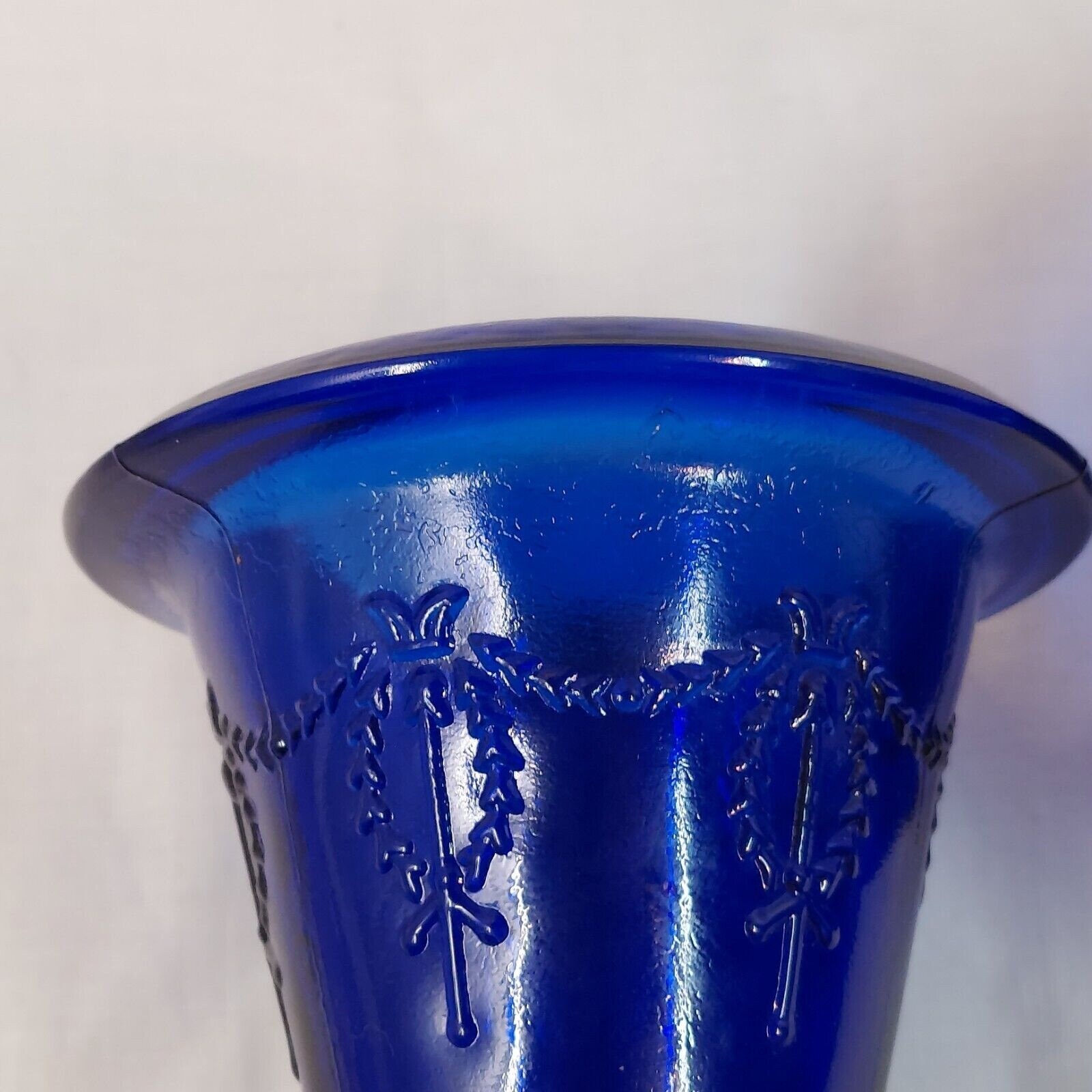 2 Dark Cobalt Blue Spain Recycle Pressed Glass Swag Flower Pot Planter ...