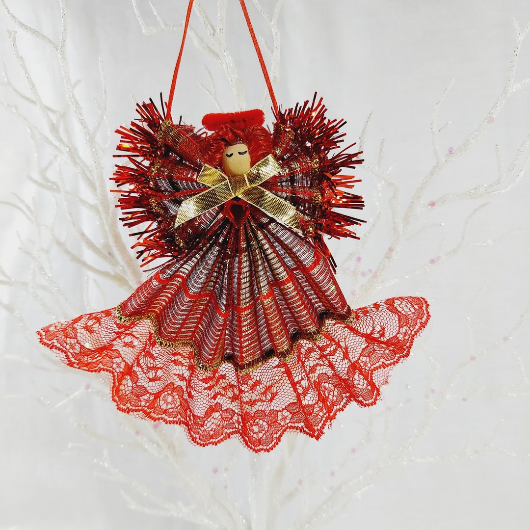 Christmas, Holiday Ribbon Angel Ornament - Handmade Holiday Decor ...