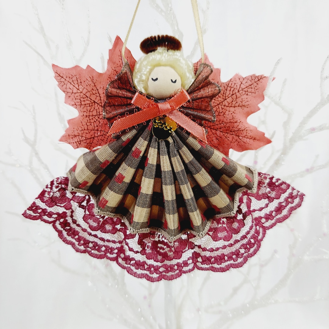 Handmade Fall Autumn Harvest Ribbon Angel Ornament, Thanksgiving, Tier ...