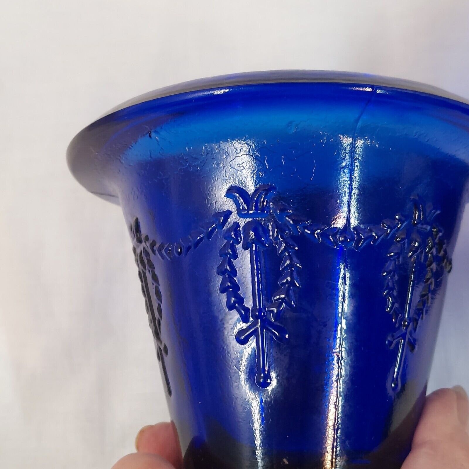 2 Dark Cobalt Blue Spain Recycle Pressed Glass Swag Flower Pot Planter ...