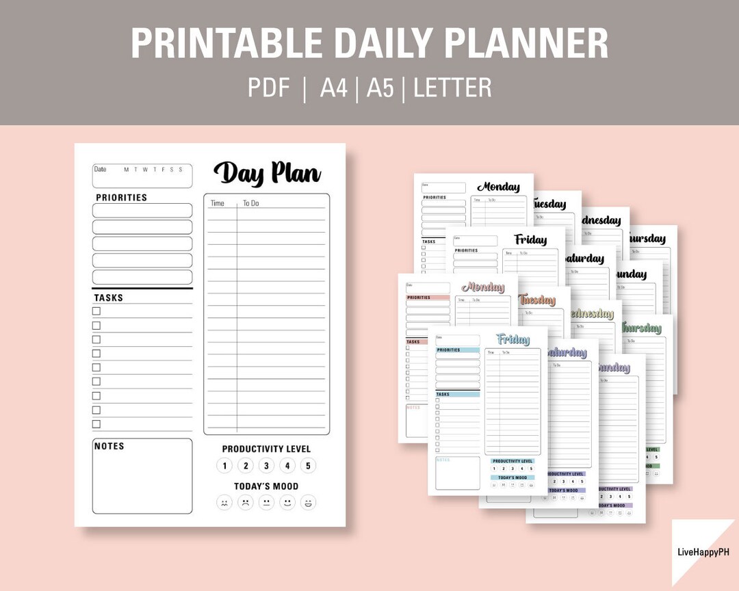 Daily Planner Printable/ Day Plan / Daily Schedule / Weekdays / Instant ...