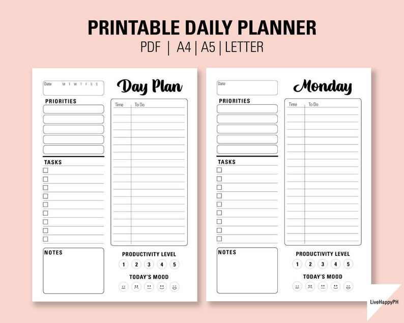 Daily Planner Printable/ Day Plan / Daily Schedule / Weekdays - Etsy