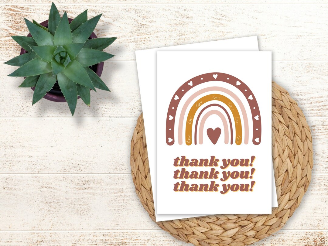 Boho Neutral Rainbow Thank You Card 5x7 - Teacher Appreciation Gift ...