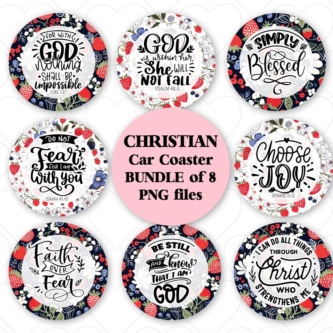 Christian Car Coasters 8 PNG Bundle, Berries Strawberries, Faith ...