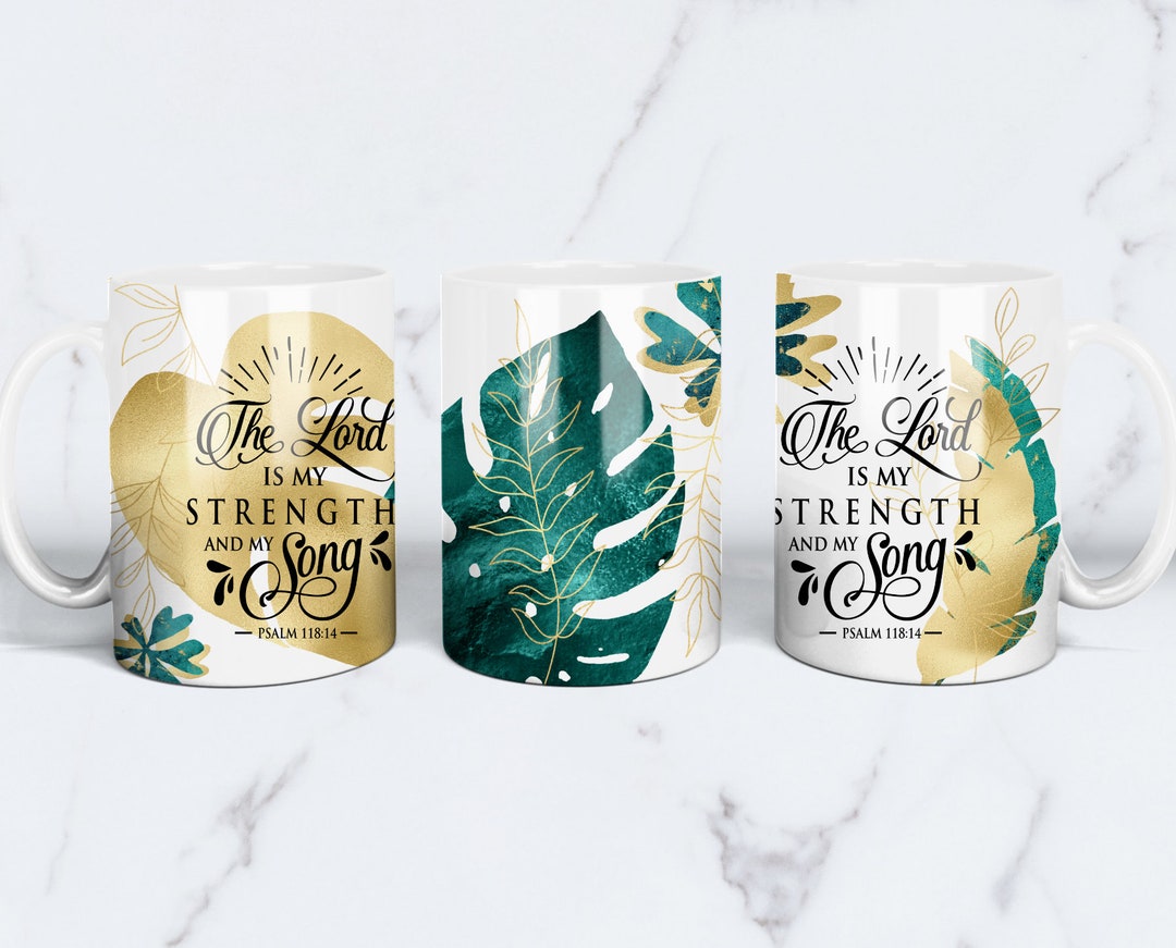 Christian Cup Wrap Design Tropical Gold Green Leaves 11 & 15 Oz Mug ...