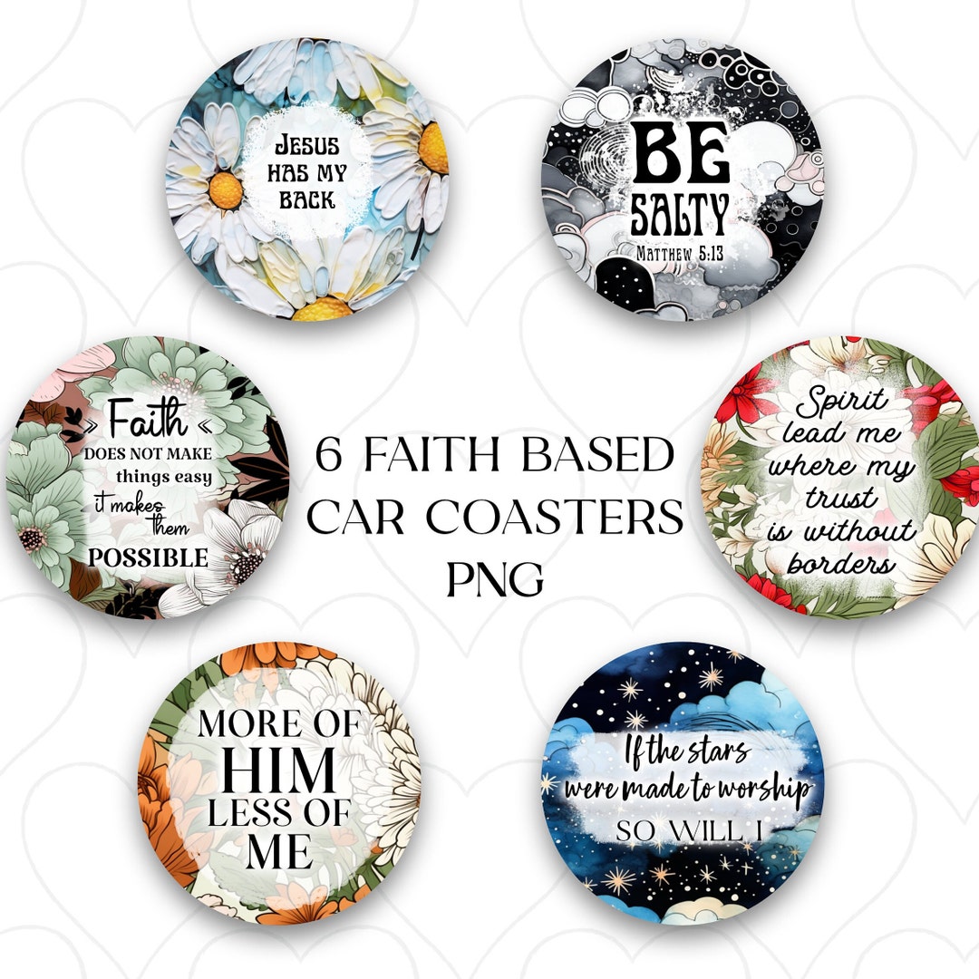 Car Coaster Christian Quotes PNG Bundle, Inspirational Religious Round ...