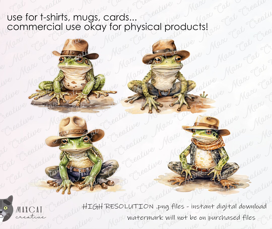 COWBOY FROG Png Sublimation Design, Frog Watercolor Clipart for Shirts ...