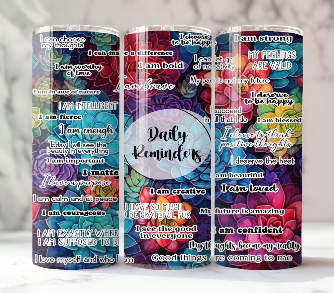 Daily Reminders Colorful Succulents, Affirmations Tumbler, Design Wrap ...