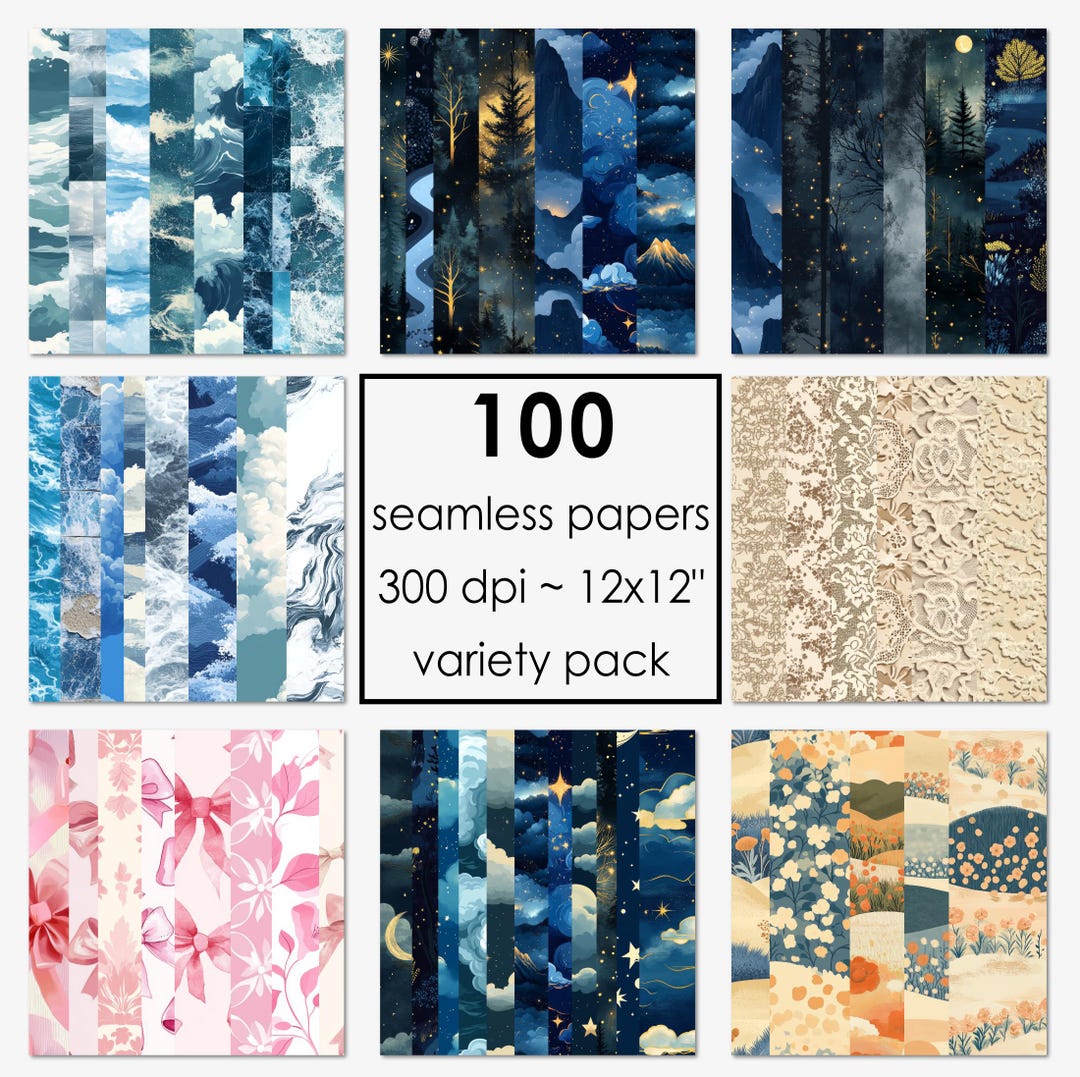 Digital Paper Bundle Printable Scrapbook, 100 Bulk Seamless Pattern ...