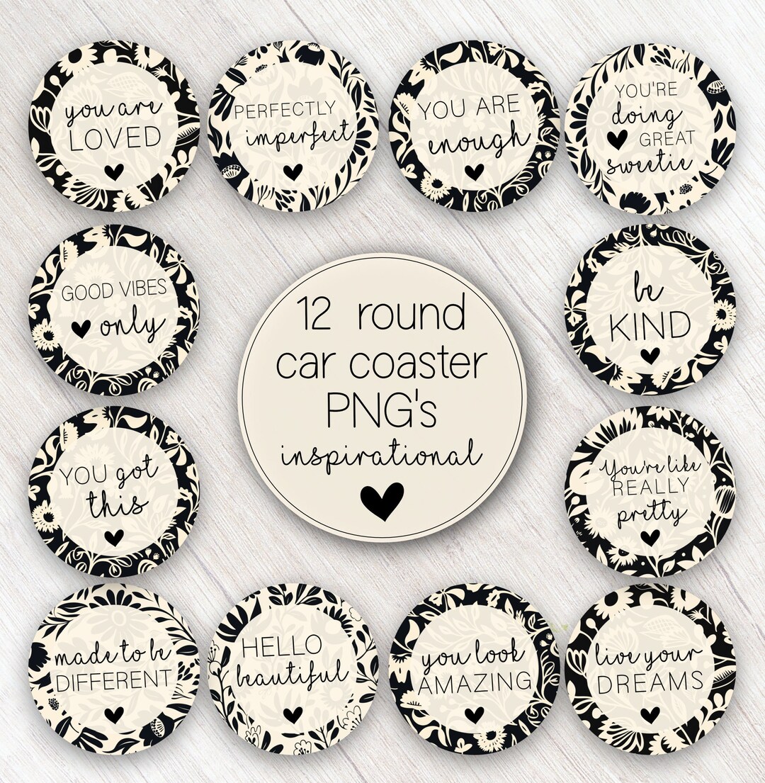 Inspirational Car Coaster PNG Bundle: Minimalist Boho Designs (digital ...
