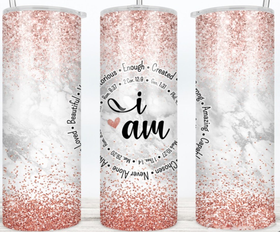 Marble Rose Gold Glitter Tumbler Wrap Christian Scriptures 20 Oz Skinny ...