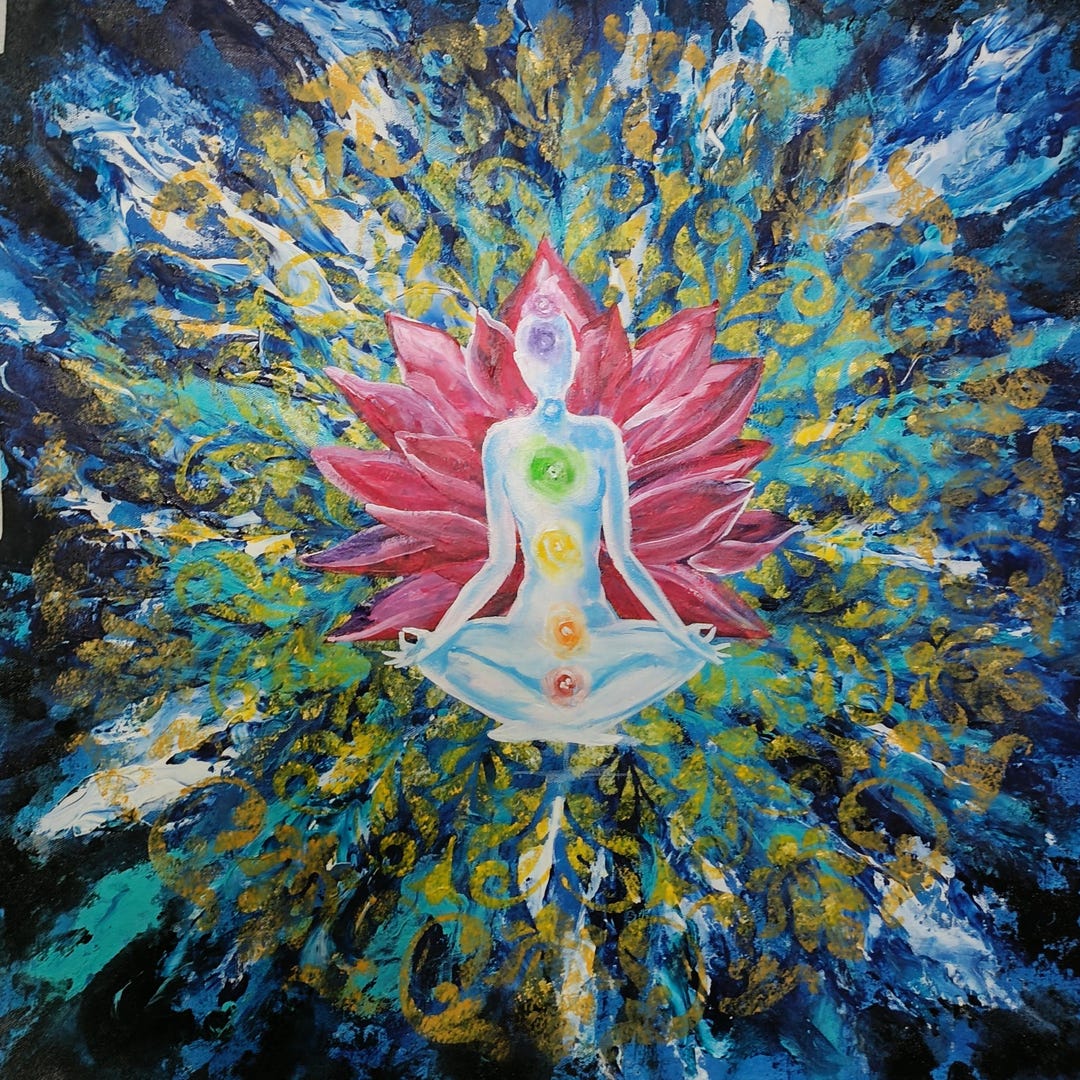 7 Chakras Meditation Painting: Spiritual Lotus Acrylic Art on Canvas - Etsy