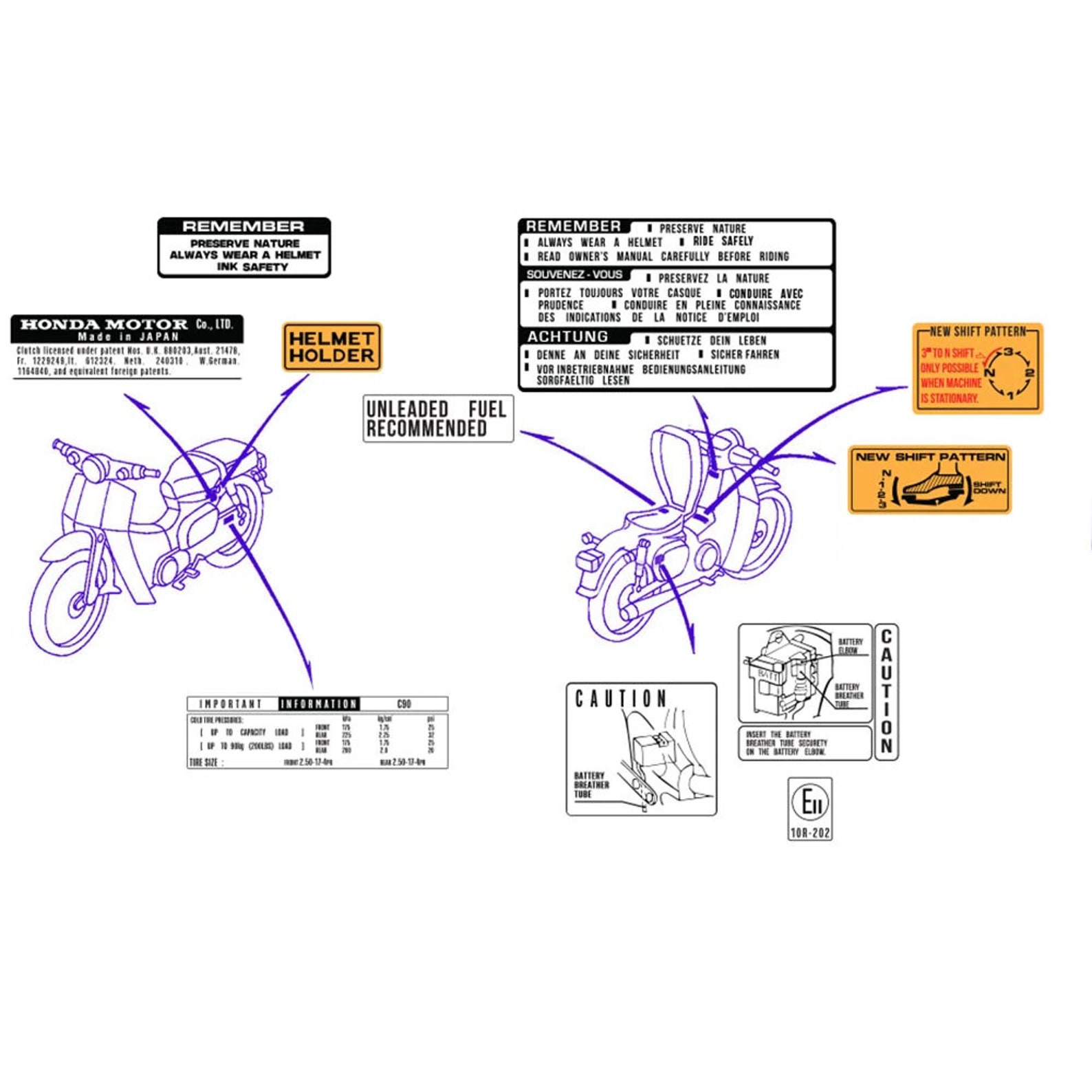 Honda Cub 70 90 Restoration Warning Caution Underbonnet Engine Bay ...