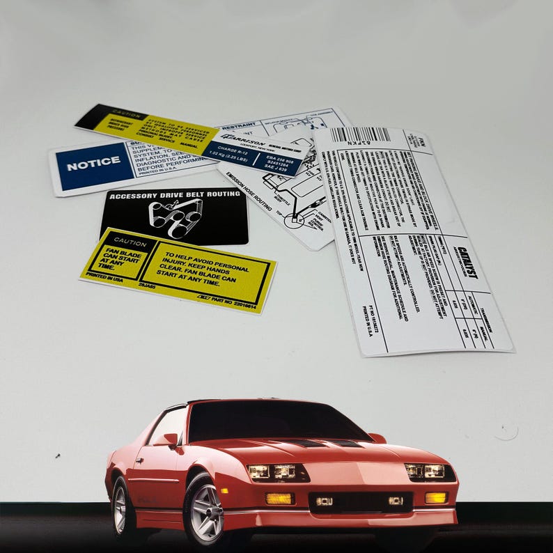 Chevrolet Camaro / Iroc / Firebird / Transam 3rd Gen F Body Restoration Warning Caution Engine ...