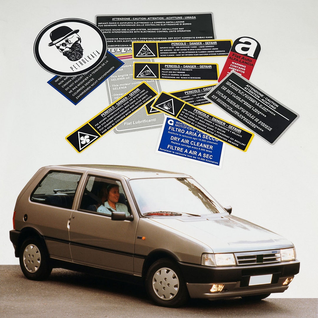 Fiat Uno Restoration Warning Caution Underbonnet Engine Bay Stickers ...