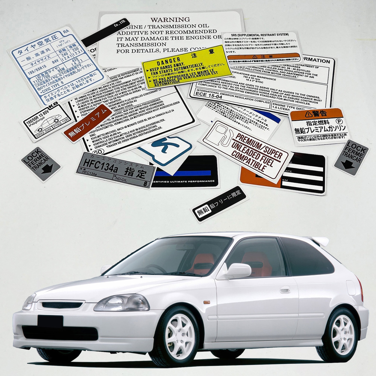 Honda Civic EK9 EM1 1995 2001 Restoration Warning Caution Underbonnet ...