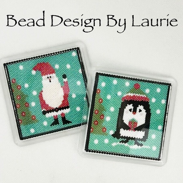 Santa and Penquin Peyote Stitched Coasters Digital Pattern