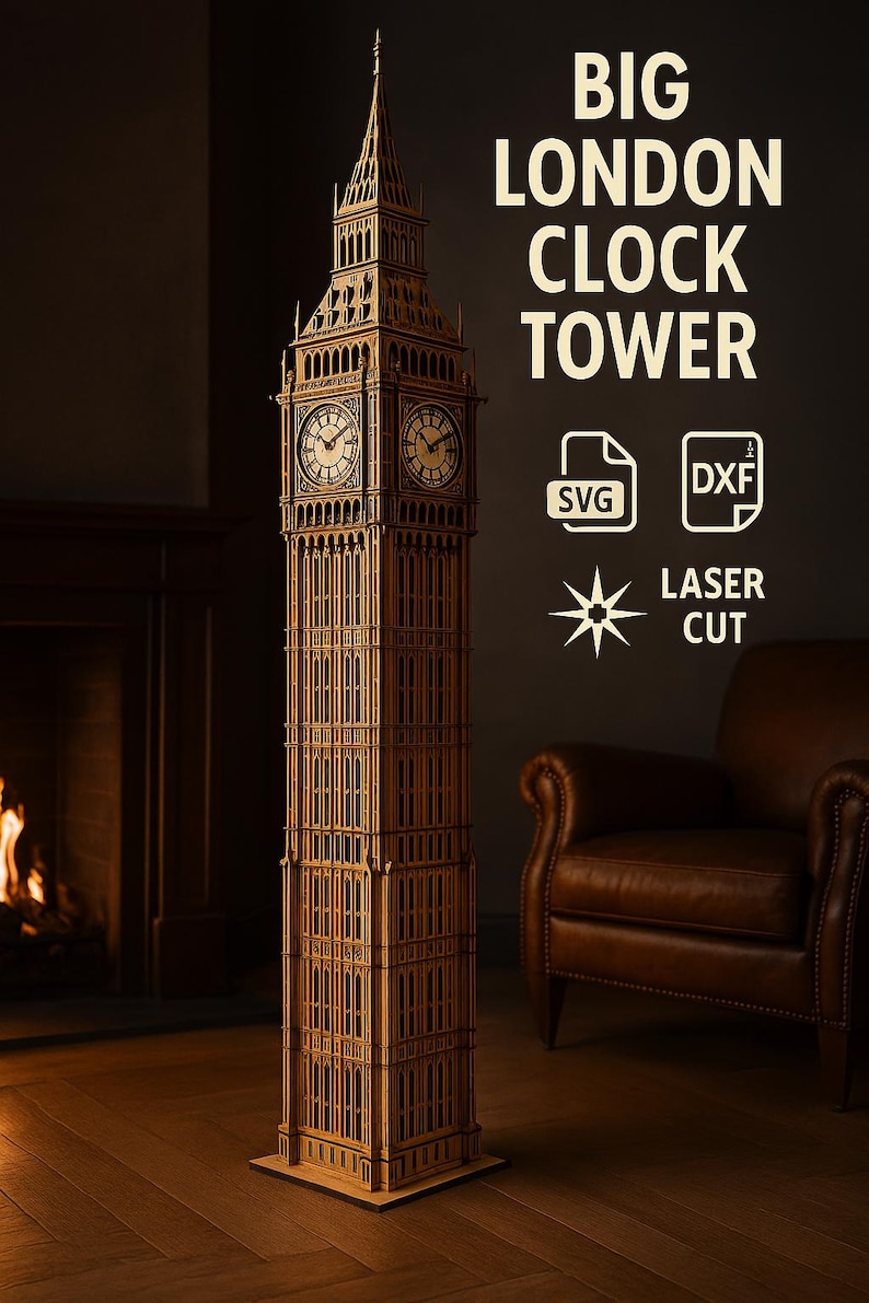 London Clock Tower - Big Ben SVG Template - Laser Cut Big Ben Design - Glowforge DXF File for ...