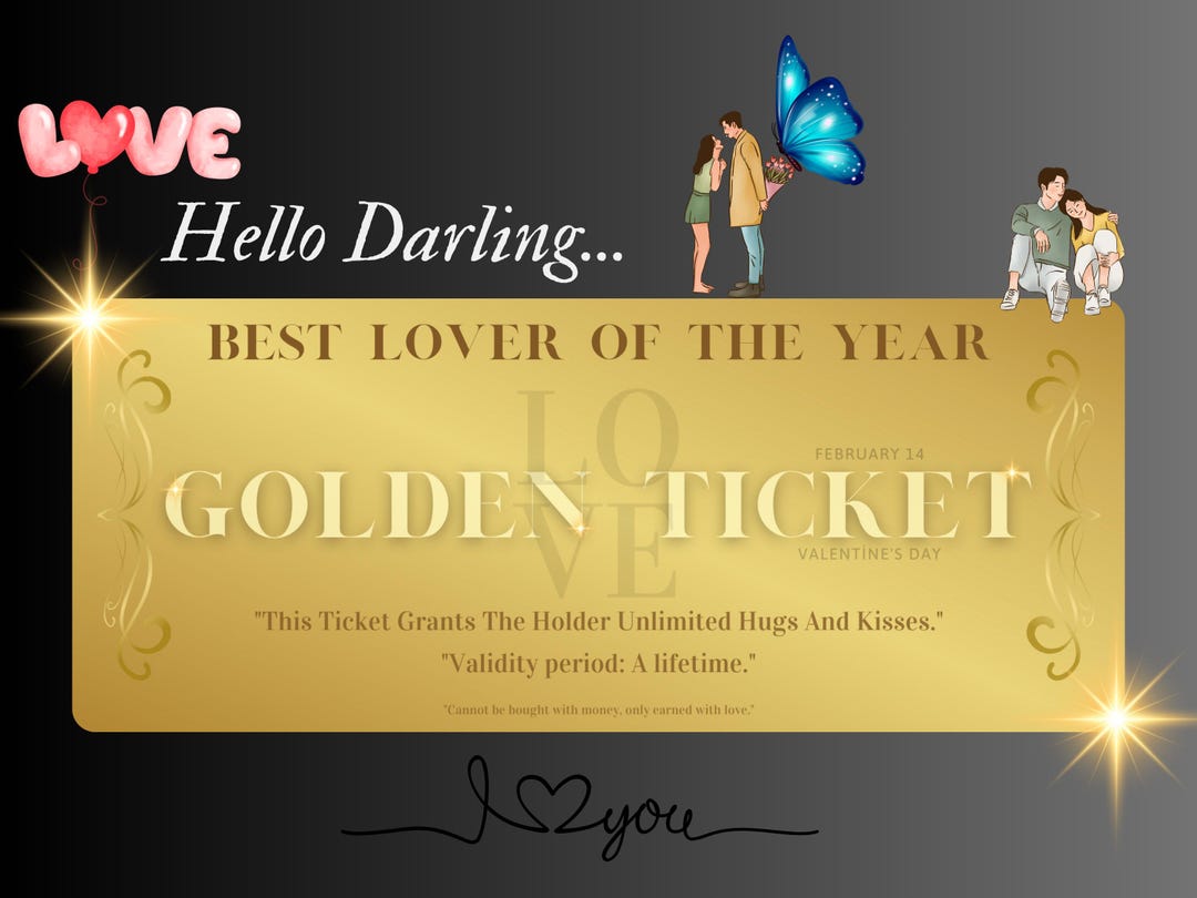 Valentine Golden Ticket, Golden Ticket Png, Valentine's Day Golden ...