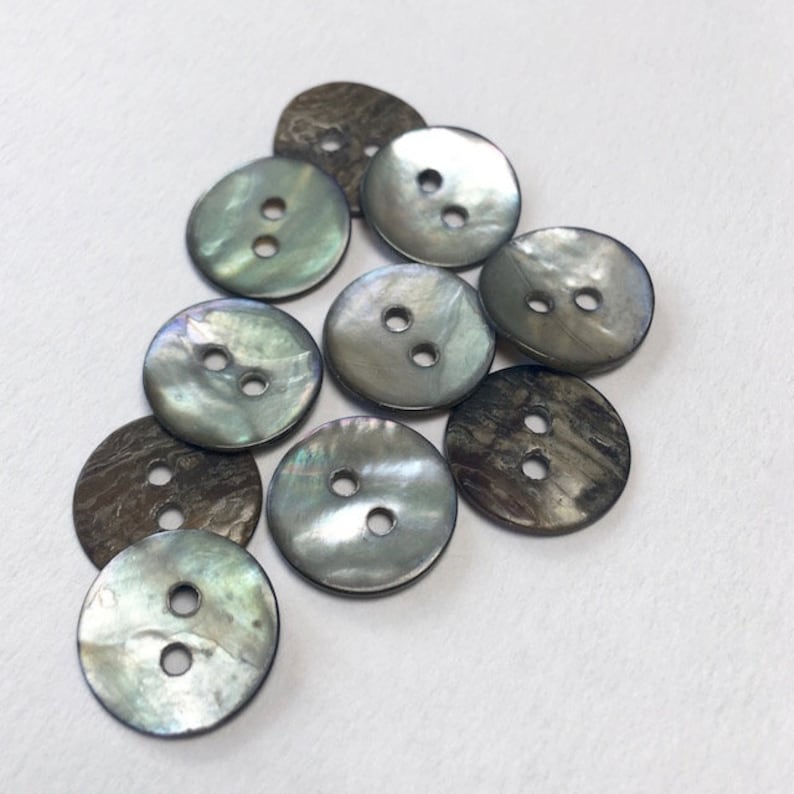 10 Akoya Shell Buttons Smoke Grey. Available in 5 Sizes 10mm, 11mm ...