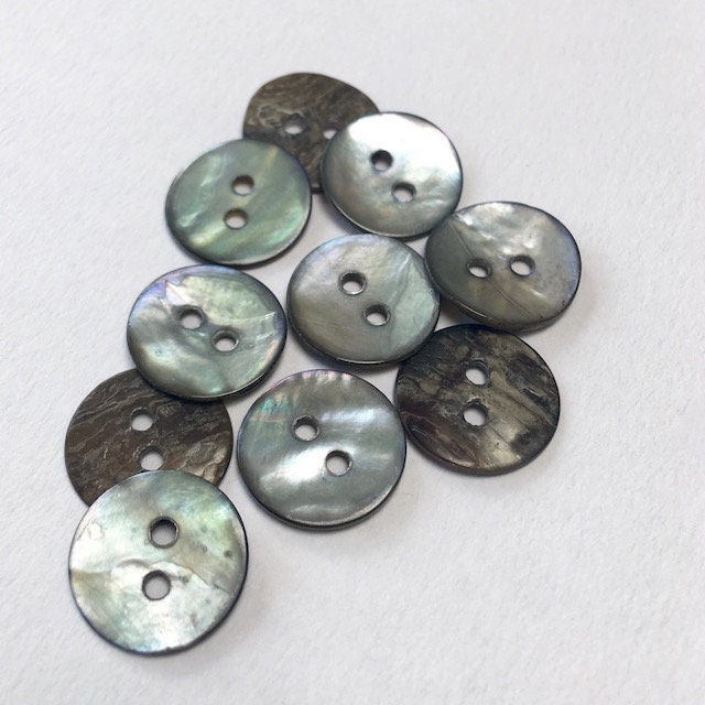 10 Akoya Shell Buttons - Smoke Grey. Available in 5 Sizes - 10mm, 11mm ...