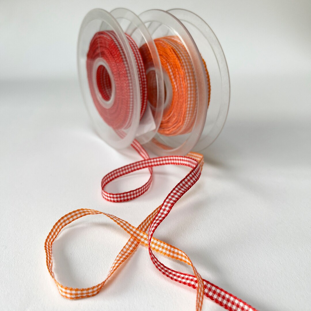 5mm (1/4") Wide Gingham Check Taffeta Ribbon in 2 Colours. Narrow ...