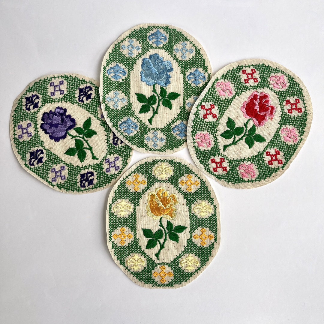 Large Oval Embroidered Rose Vintage Patch, Retro Applique Patches ...