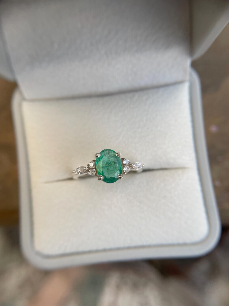 Natural Emerald Oval Ring With Moissanite Halo – Zambian Statement ...