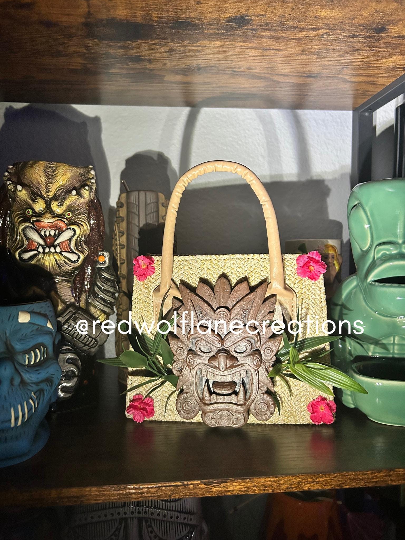 Tiki Mask Purse | Tribal Tiki Straw Bag | Tropical Island Luau Handbag ...