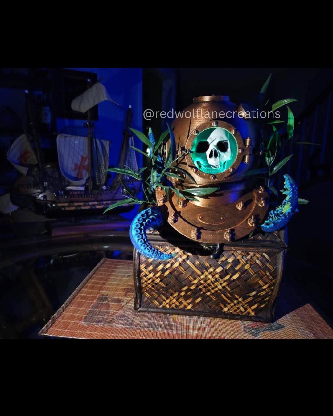 Haunted Diver Helmet Chest | Nautical Halloween Decor | Skull With LED ...