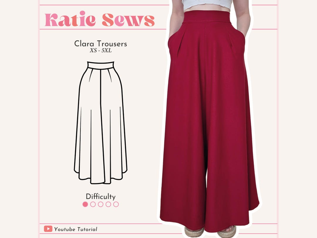 Wide Leg Trousers Sewing Pattern With Pockets (digital PDF XS-5XL) - Etsy
