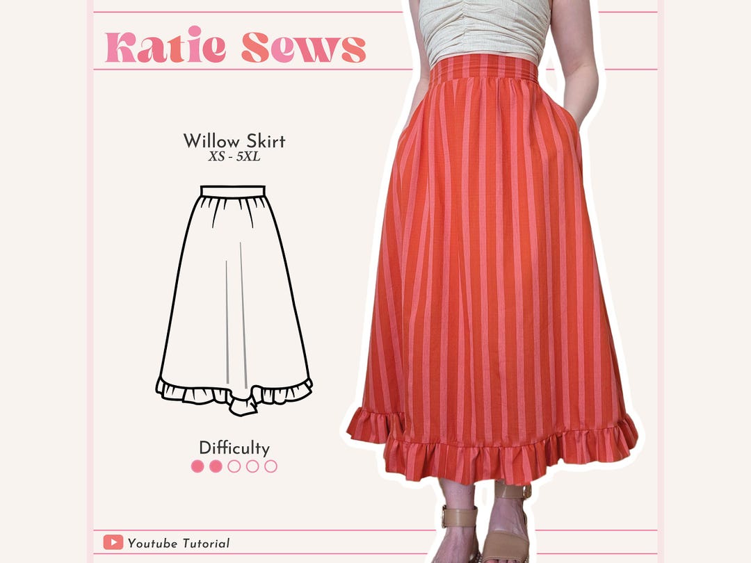 A-line Skirt Sewing Pattern: Half Elastic Waist, With Pockets (digital ...