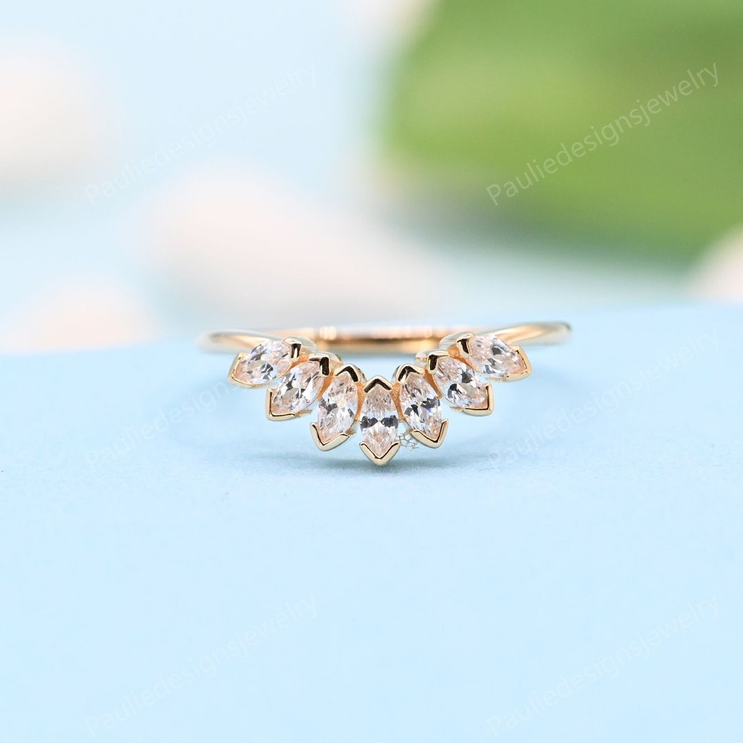 Vintage Cluster Engagement Ring, Marquise Cut 2x4mm Moissanite Ring, 10K14K Rose Gold Wedding ...