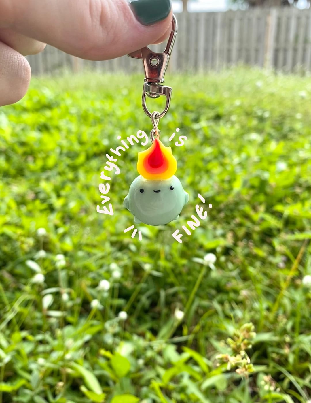 Everything is Fine! Frog on Fire Keychain || Handmade Polymer Clay ...