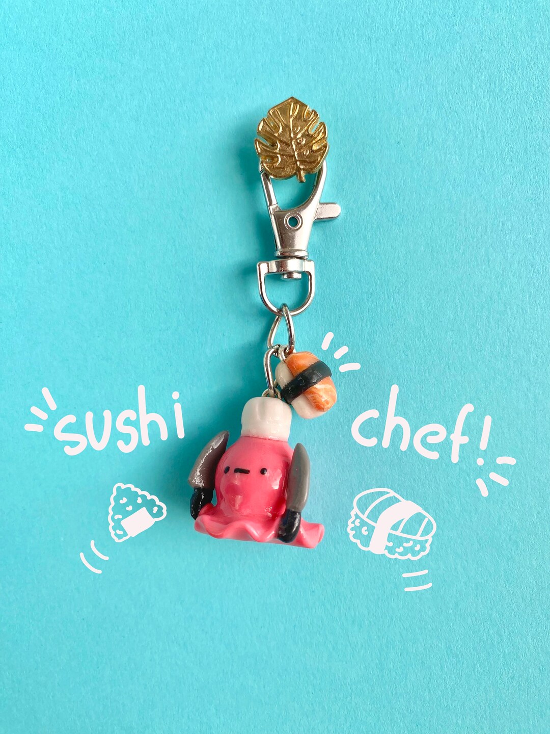Sushi Chef Octopus Keychain || Handmade Polymer Clay Figurine - Etsy