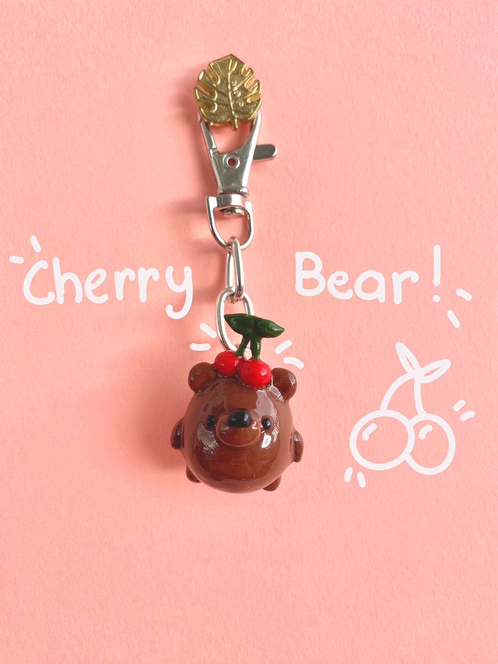 Cherry Hat Bear Keychain (with Teeny Bum!!) || Handmade Polymer Clay ...