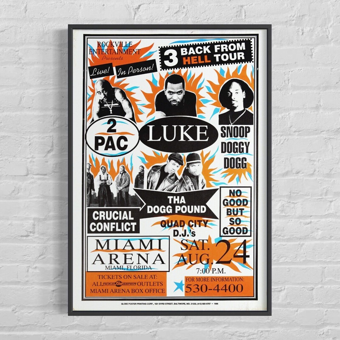 2PAC & SNOOP DOGG '3 Back From Hell' 1996 Miami Arena Concert Poster - Etsy