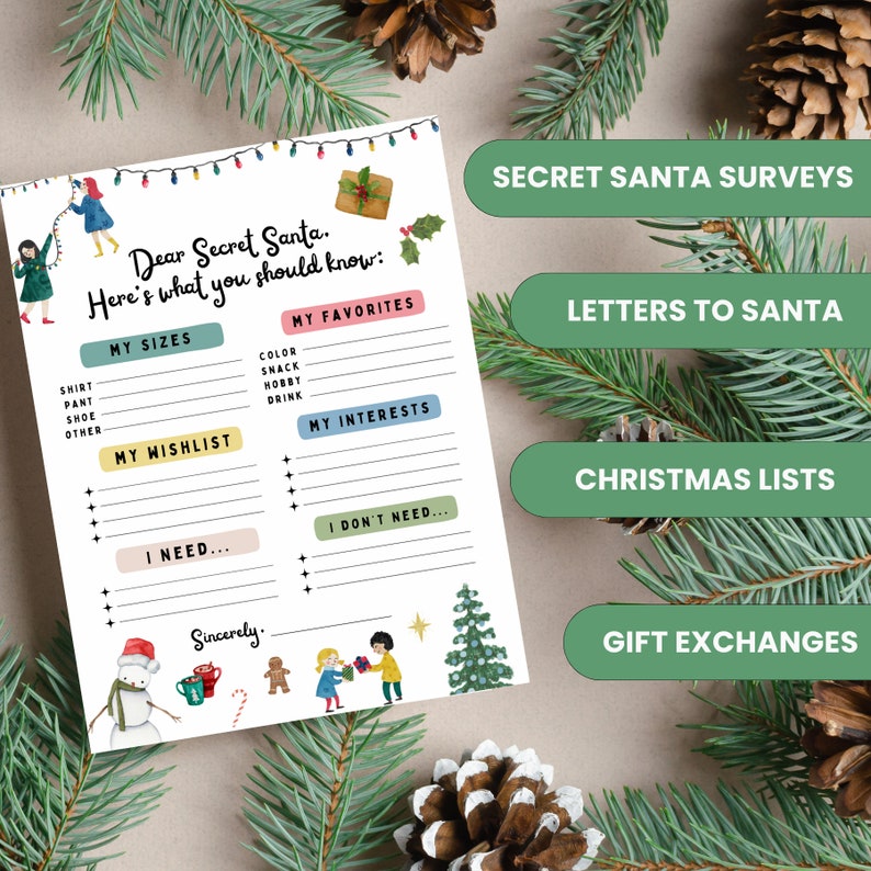 Christmas Wishlist Printable | Gift Exchange List | Santa Letter ...