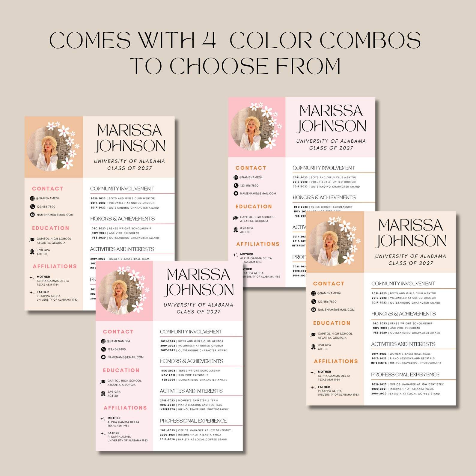 Sorority Resume Template Cute Resume Recruitment Resume With Photo ...