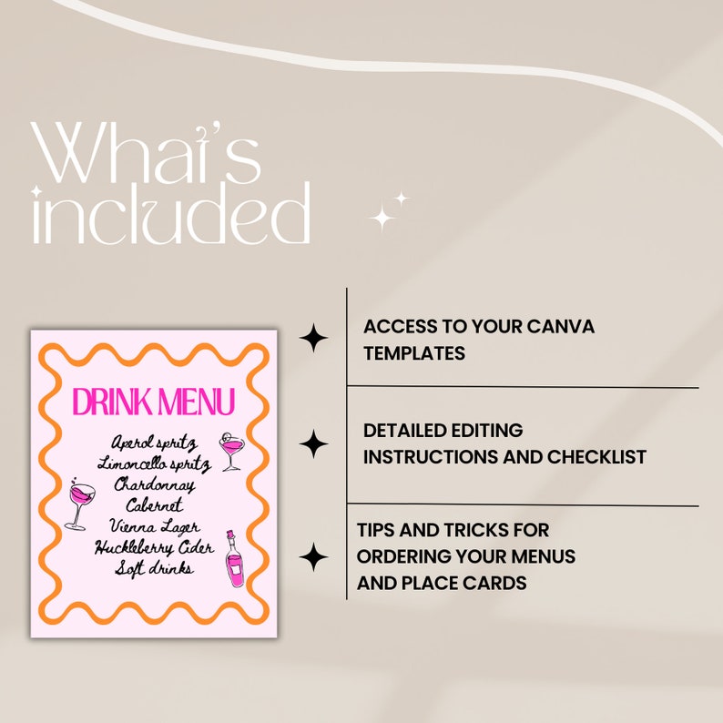 Wavy Menu Template Bundle | Hand Drawn Menu | Wavy Bridal Shower | Wavy ...