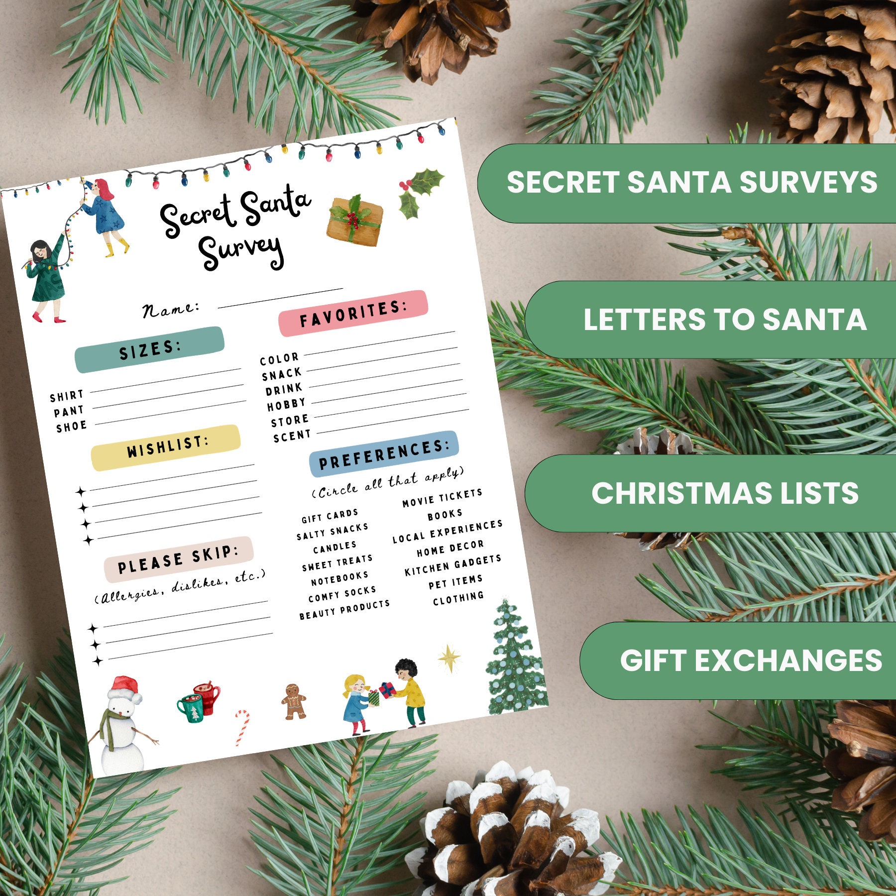 Secret Santa Questionnaire | Secret Santa Survey | Printable | Gift ...