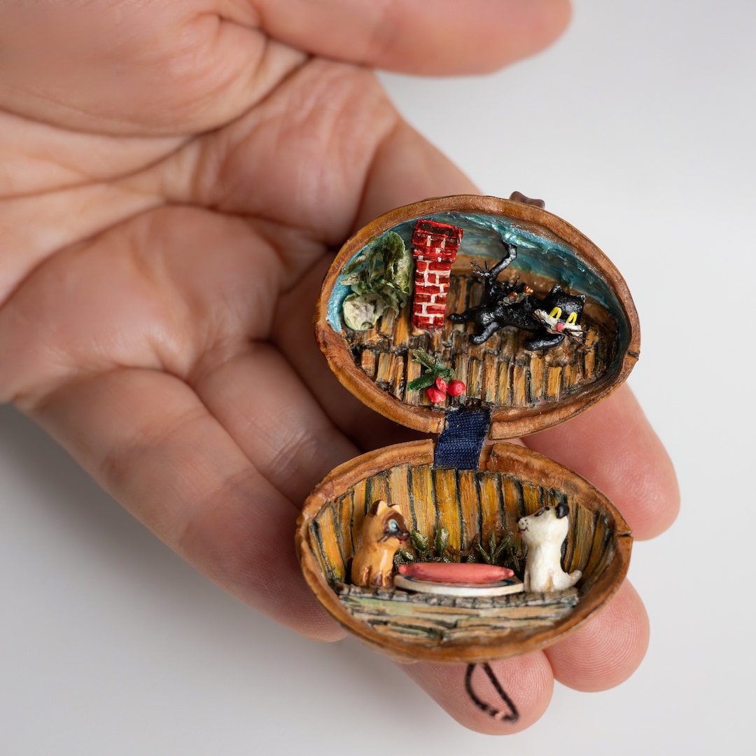 OOAK Walnut Miniature,miniature Nut "kitten Woof" ! Sweet House! - Etsy