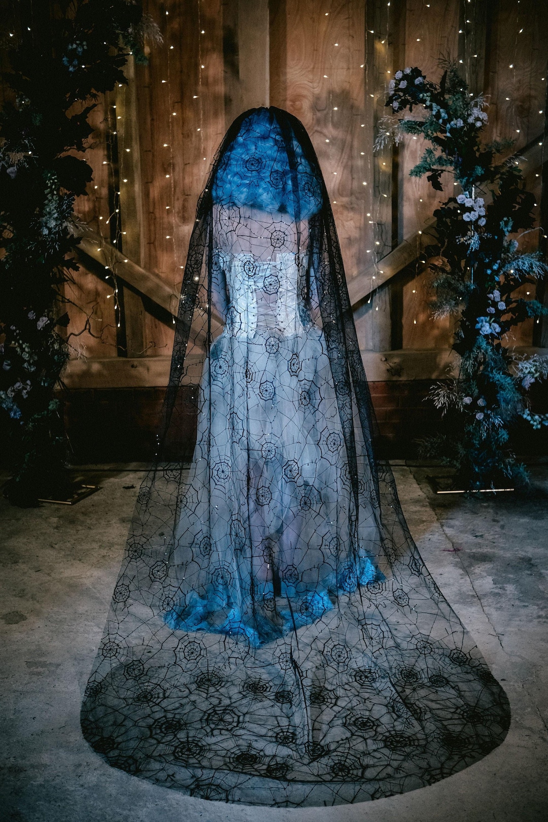 Black Spiderweb Embroidered Veil: Gothic Halloween Wedding, Chapel ...